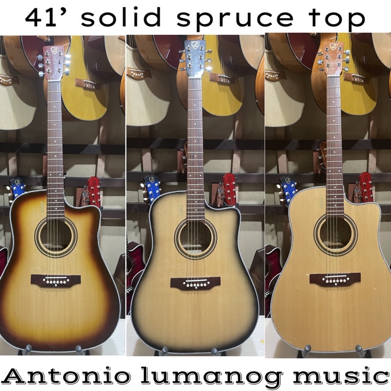 Lumanog 41' Solid spruce top,Mahogany Guitar ,w/ active pick up,Silver ...
