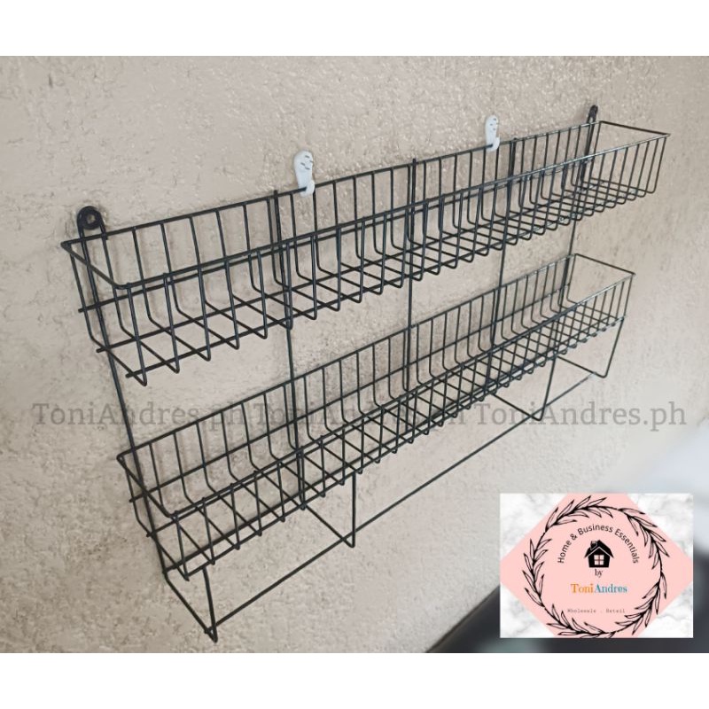 (2-Layer) Black Hanging Basket Kitchen Shelf Rack Spice Rack Bathroom ...