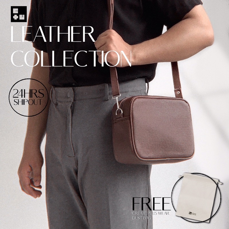 CREATE PLUS WEAR RECTANGULAR LEATHER COLLECTION sling Bag leather with ...