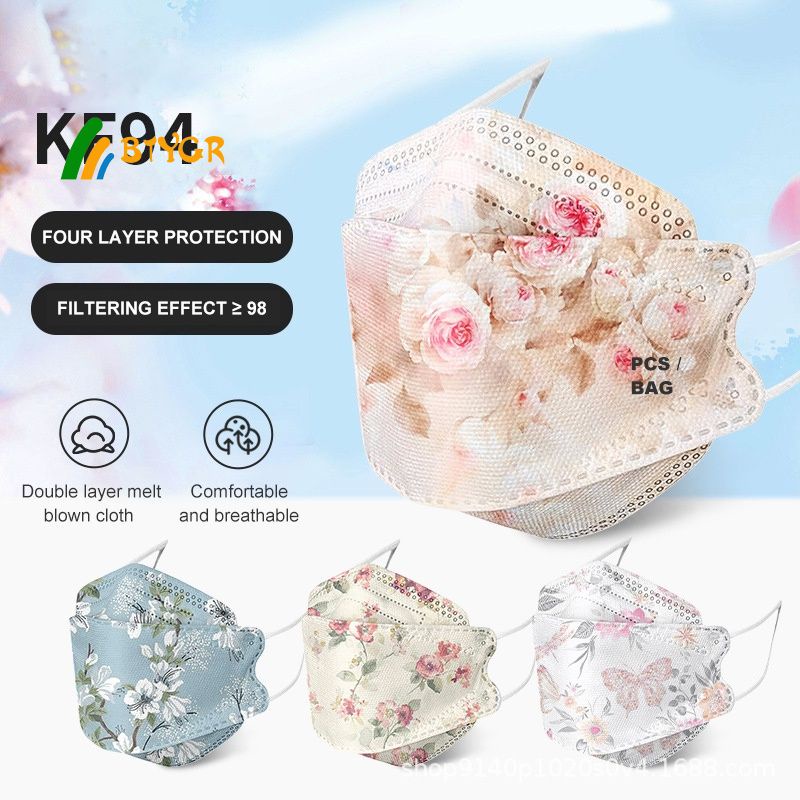 Kf94 Disposable Protective Mask Flower Printed pattern 3D three-dimensional 4 Layers Protective ...