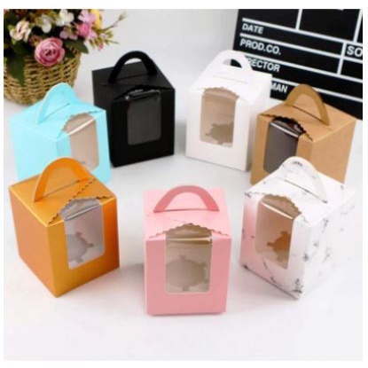 [50pcs WHOLESALE] Single Cupcake Box Packaging with Handle and Insert ...