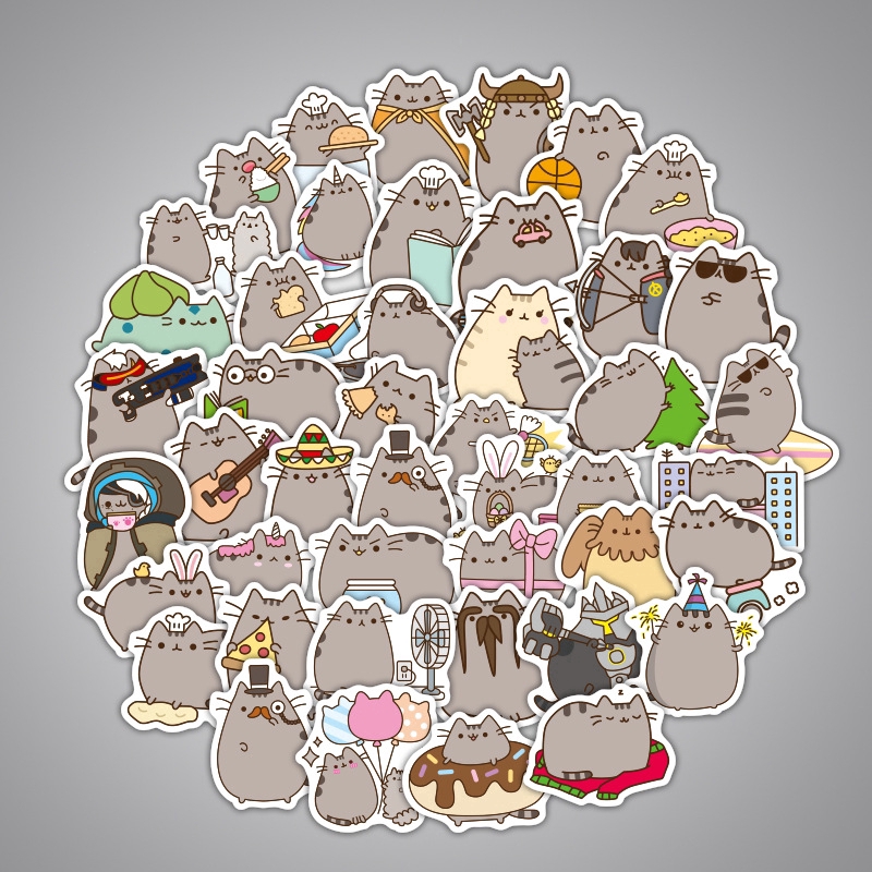100 pcs Pusheen The Cat Cute Cartoon Waterproof Stickers | Shopee ...