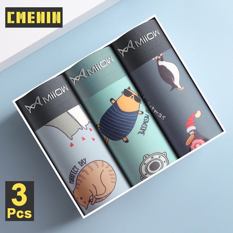CMENIN MiiOW 3Pcs Animal Print Sexy Men Underpants Boxers Shorts Soft Organic Cotton Trunk Man ...