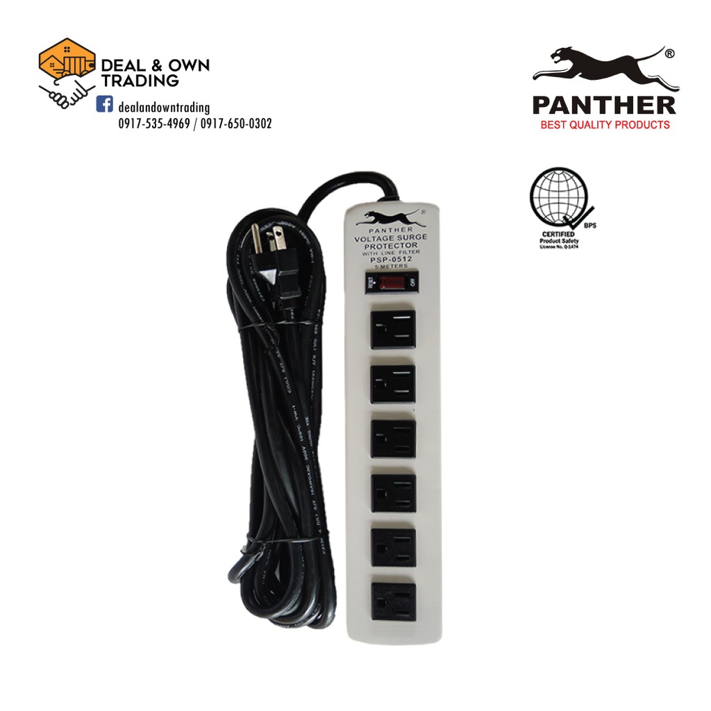 Panther PSP 0512 6 Gang Extension Cord w/ Switch and 5 Meter Wire ...