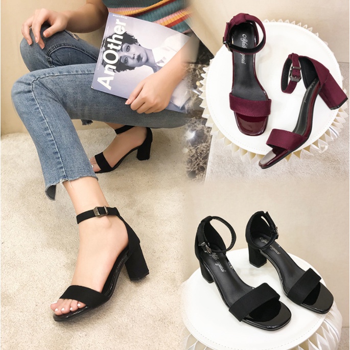 JY Ladies Korean 3Inches Suede Fashion Block Heels No.Ss25 | Shopee ...