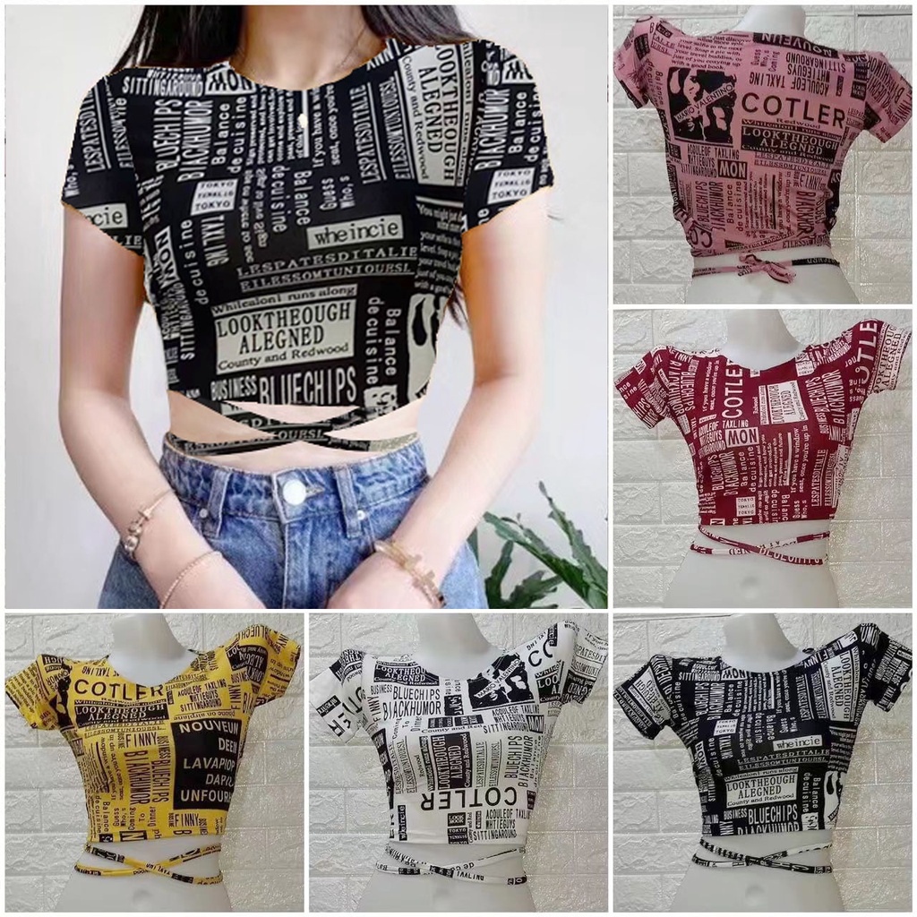 Newspaper Design Crop Top For Ladies | Shopee Philippines