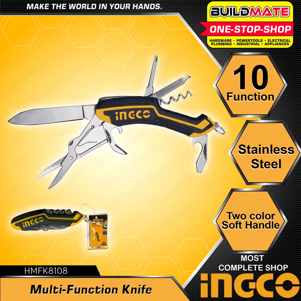 BUILDMATE Ingco Multifunction 10 Knife Stainless Scissors Can Opener Swiss Bottle HMFK8108 - HT2 ...