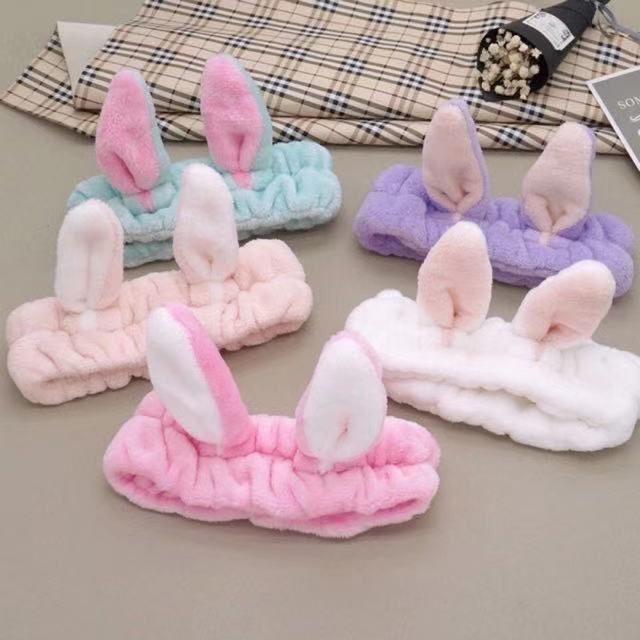 KOREAN BUNNY EAR FLUFFY HAIR TURBAN FACIAL WASHING HEADBAND MAKE UP ...
