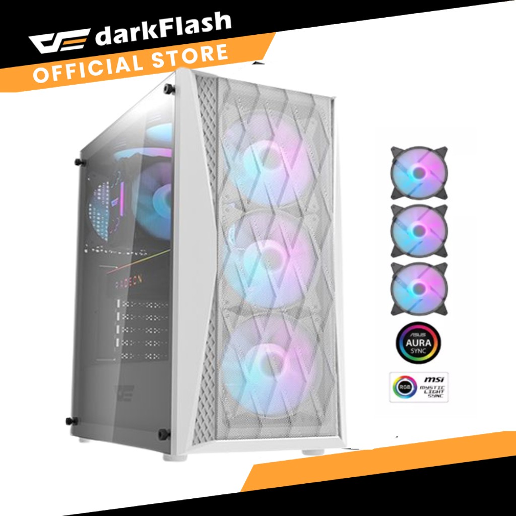 darkFlash DK352 White Mesh Metal mesh design front panel ATX PC Case ...