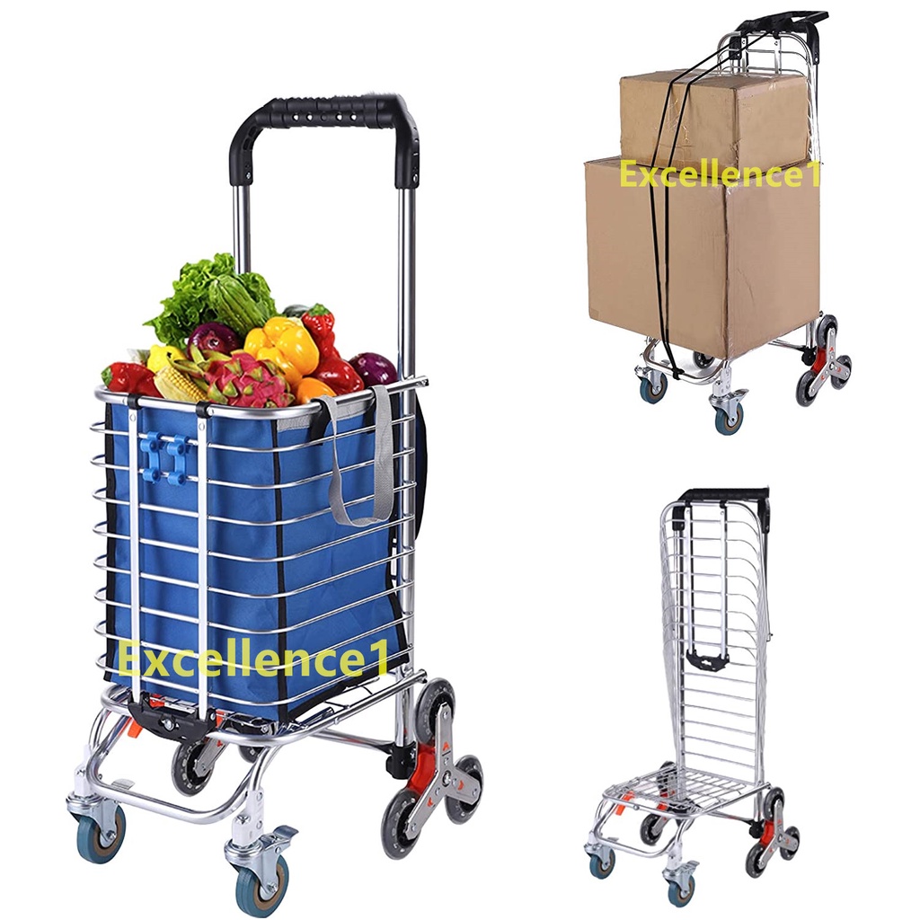 8 Wheels Folding Shopping Cart Stainless Grocery Cart | Shopee Philippines