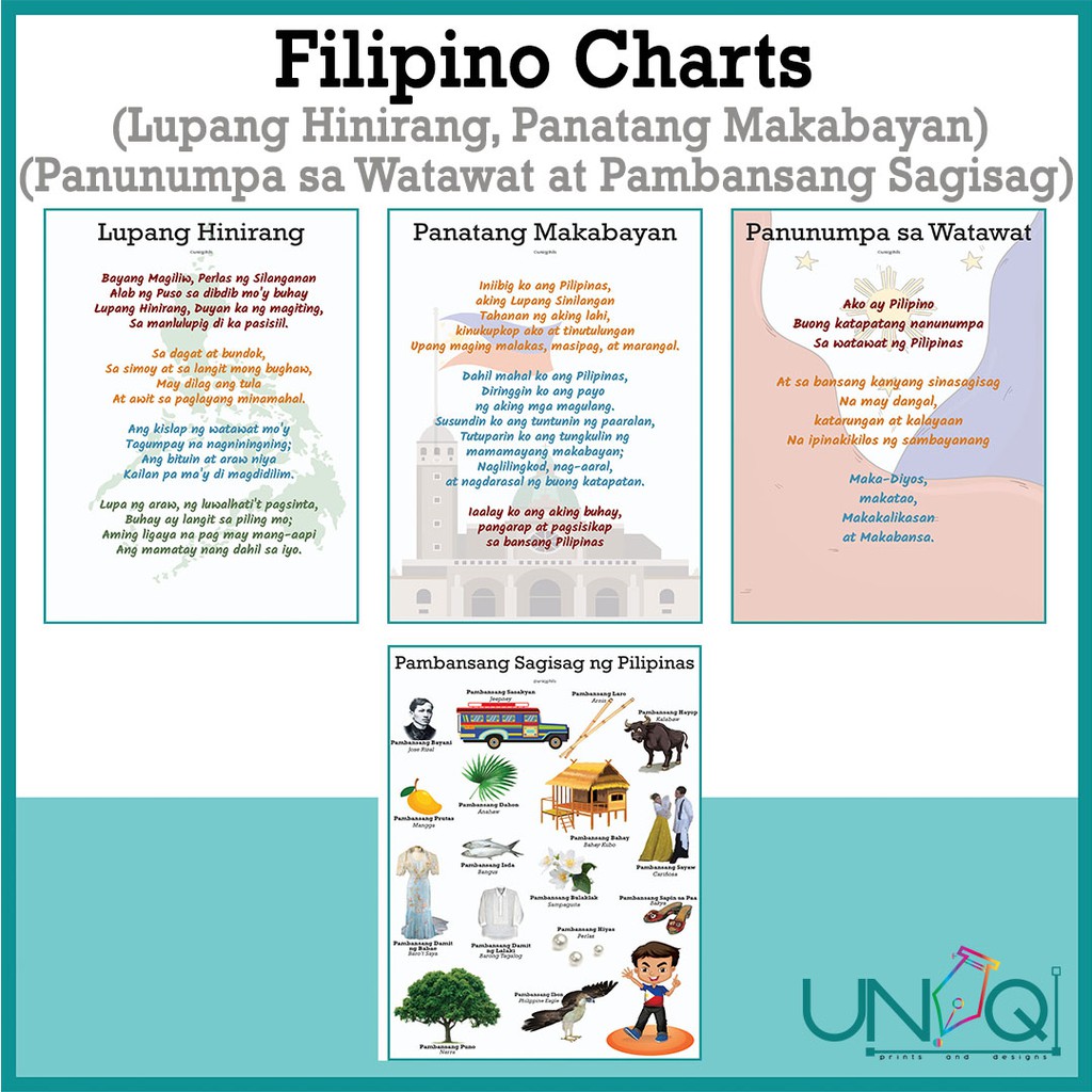 UNIQ Filipino Laminated Educational Wall Charts (Lupang Hinirang ...