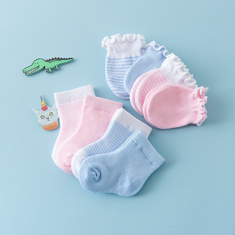 4 Pcs Newborn Baby Socks +Gloves Sets Anti Scratch Cotton Sock Suits ...