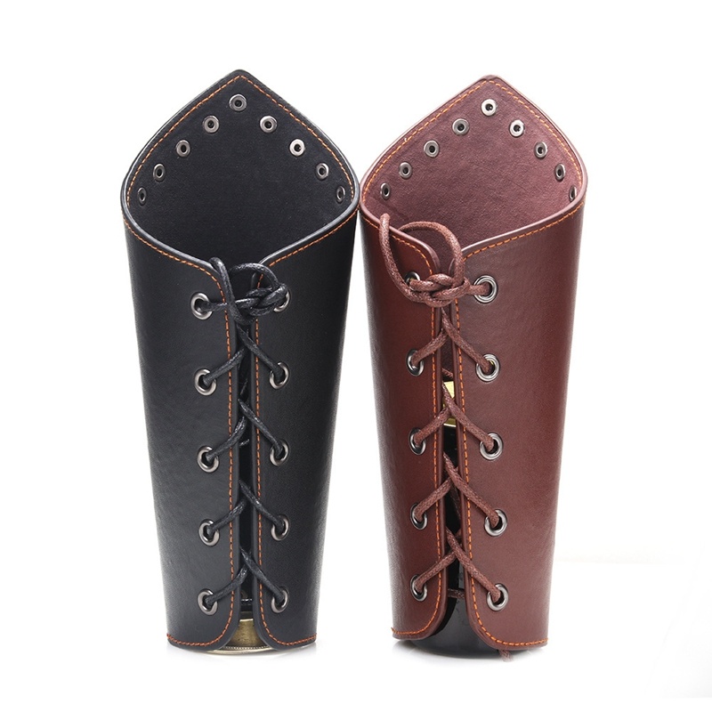 New Punk Men's Wide Leather Wax Rope Knight Bracers Fashion Brown/Black ...