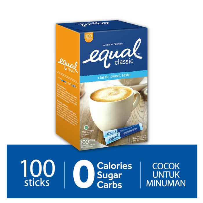 Equal Classic Sweetener Box 100 Sticks (100 x 1gr) ll Equal Gold ...
