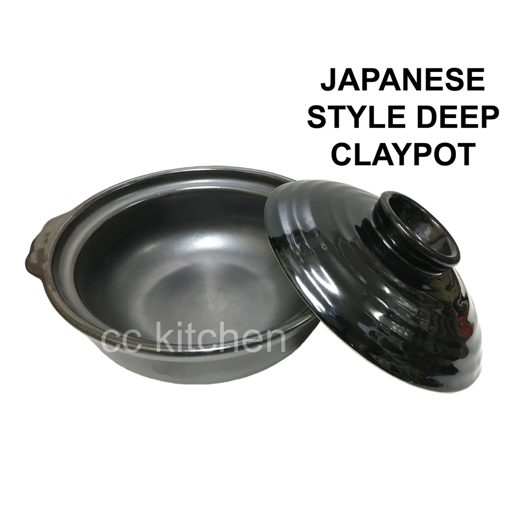 JAPANESE STYLE DEEP CLAY POT WITH COVER (BLACK) | Shopee Philippines