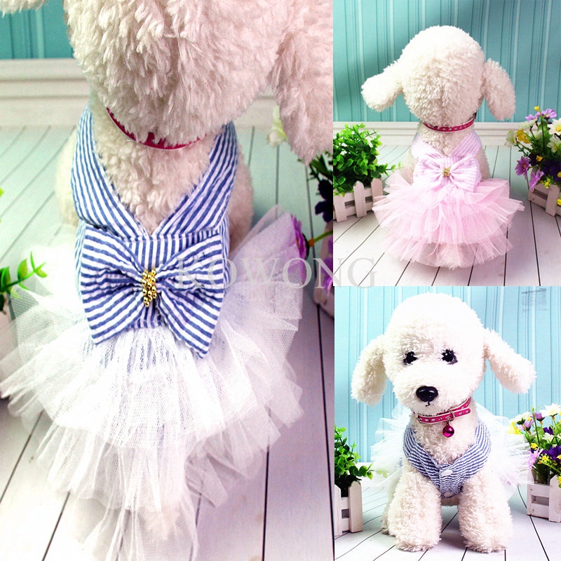 Dog Clothes for Shih Tzu Female Vertical Stripe Bowknot Cat Dog ...