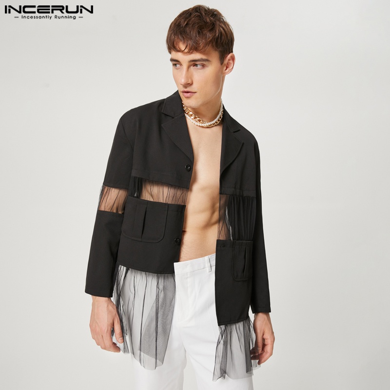 INCERUN Men See Through Gothic Stitching Color Long Sleeve Casual ...