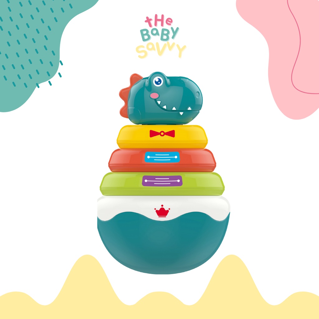 THEBABYSAVVY Dinosaur Baby Stacking Toy Roly Poly Rattle Early Learning ...