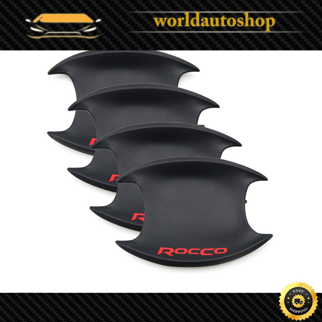 Round Door Handle Cover Matt Black Red Logo "Rocco" Toyota Hilux Revo ...