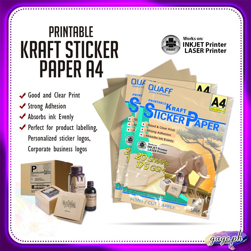 175GSM Inkjet Printable Sticker Paper A4 Size 20sheets (Matte Sticker ...