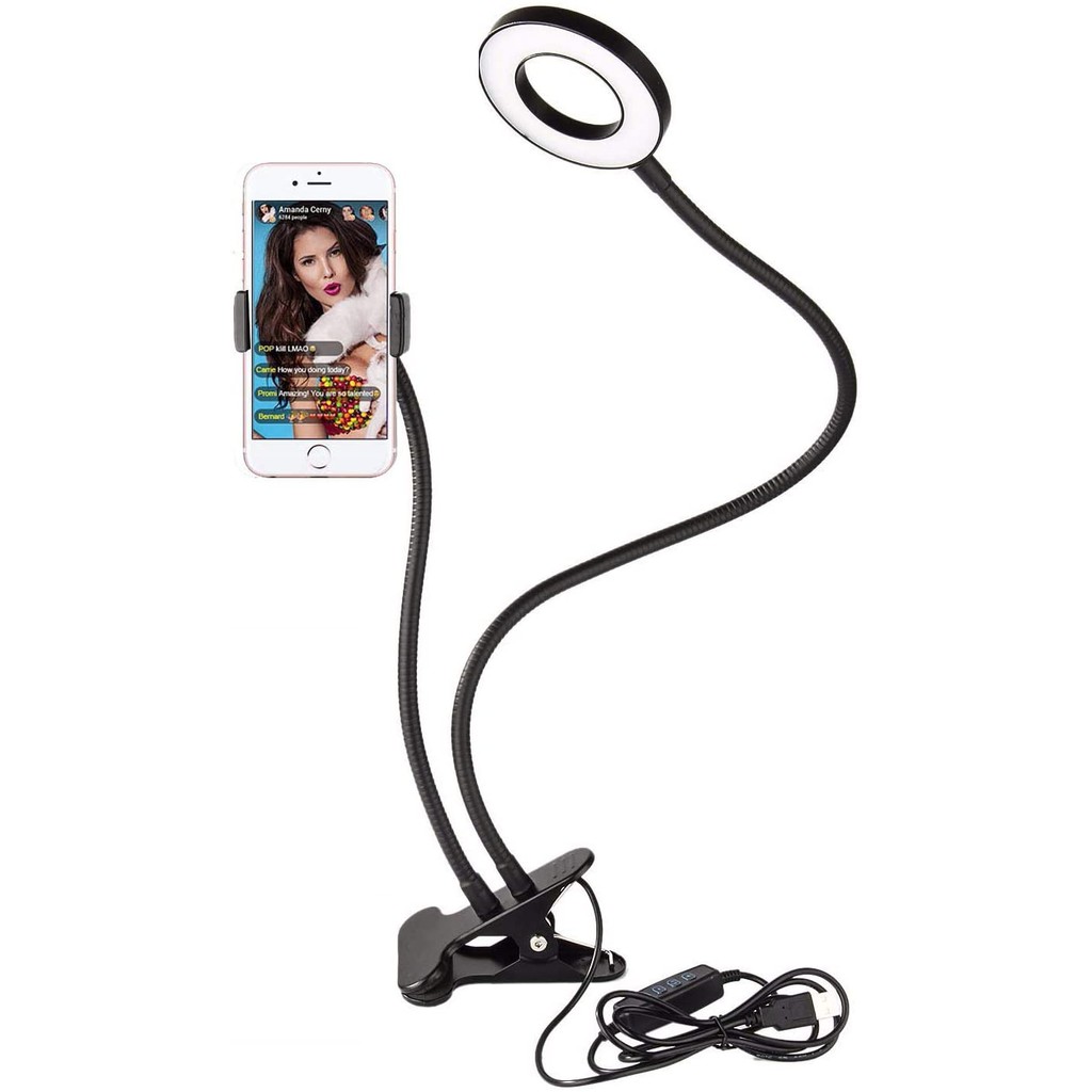 Ring Light & Cell Phone Holder Flexible Gooseneck Clip On Desk Clamp ...