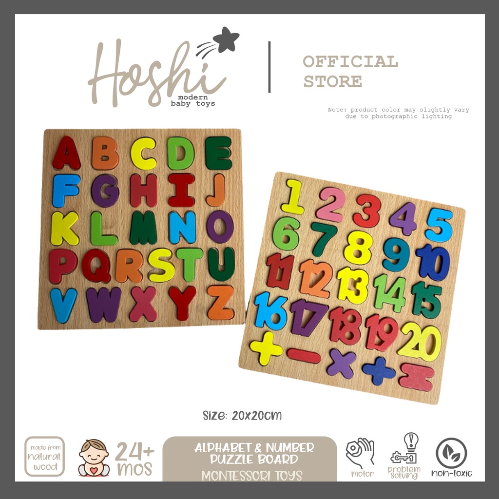 Wooden Alphabet and Number Puzzle Board Jigsaw Puzzle Montessori Wooden ...