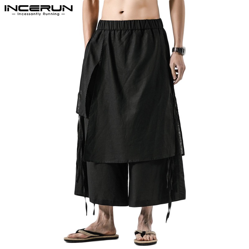INCERUN Men's Fashion Asymmetric Loose Elastic Waist Harem Pants ...