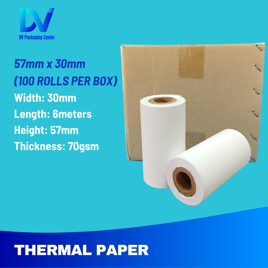 Thermal Paper 57mm x 30mm (100 Rolls per Box) - Paper Core | Shopee ...