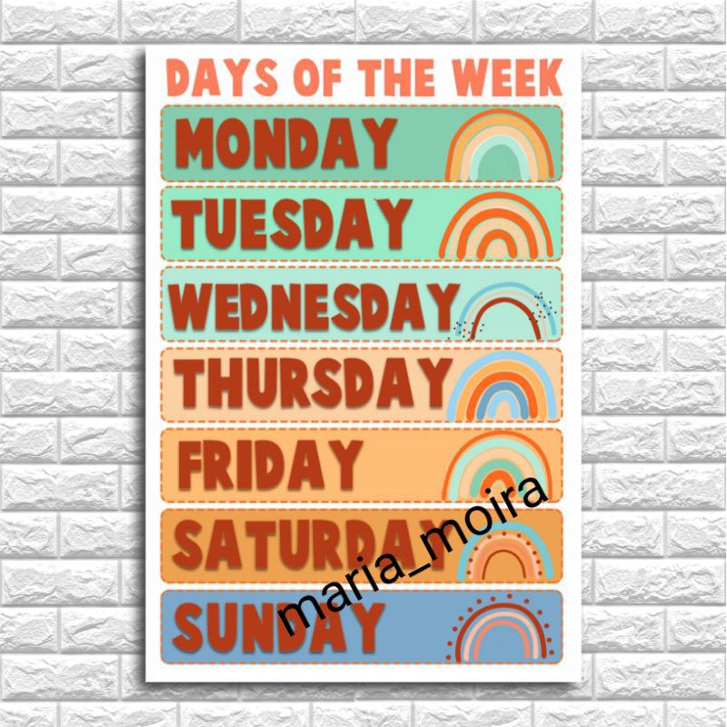 Laminated Days of the Week Chart | A4 Size | Laminated Educational Wall ...