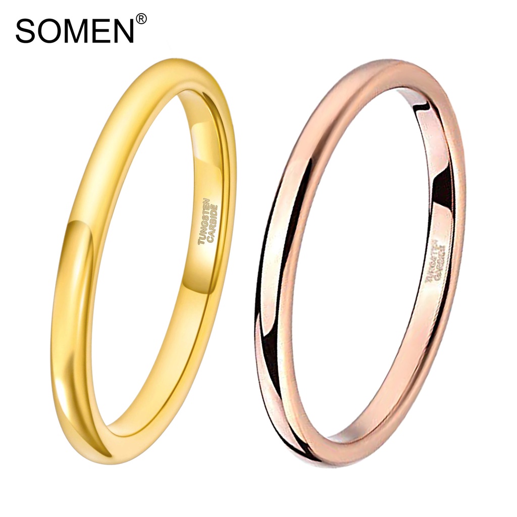 SOMEN 2mm Tungsten Ring for Women Gold/Rose Gold Polished Engagement ...