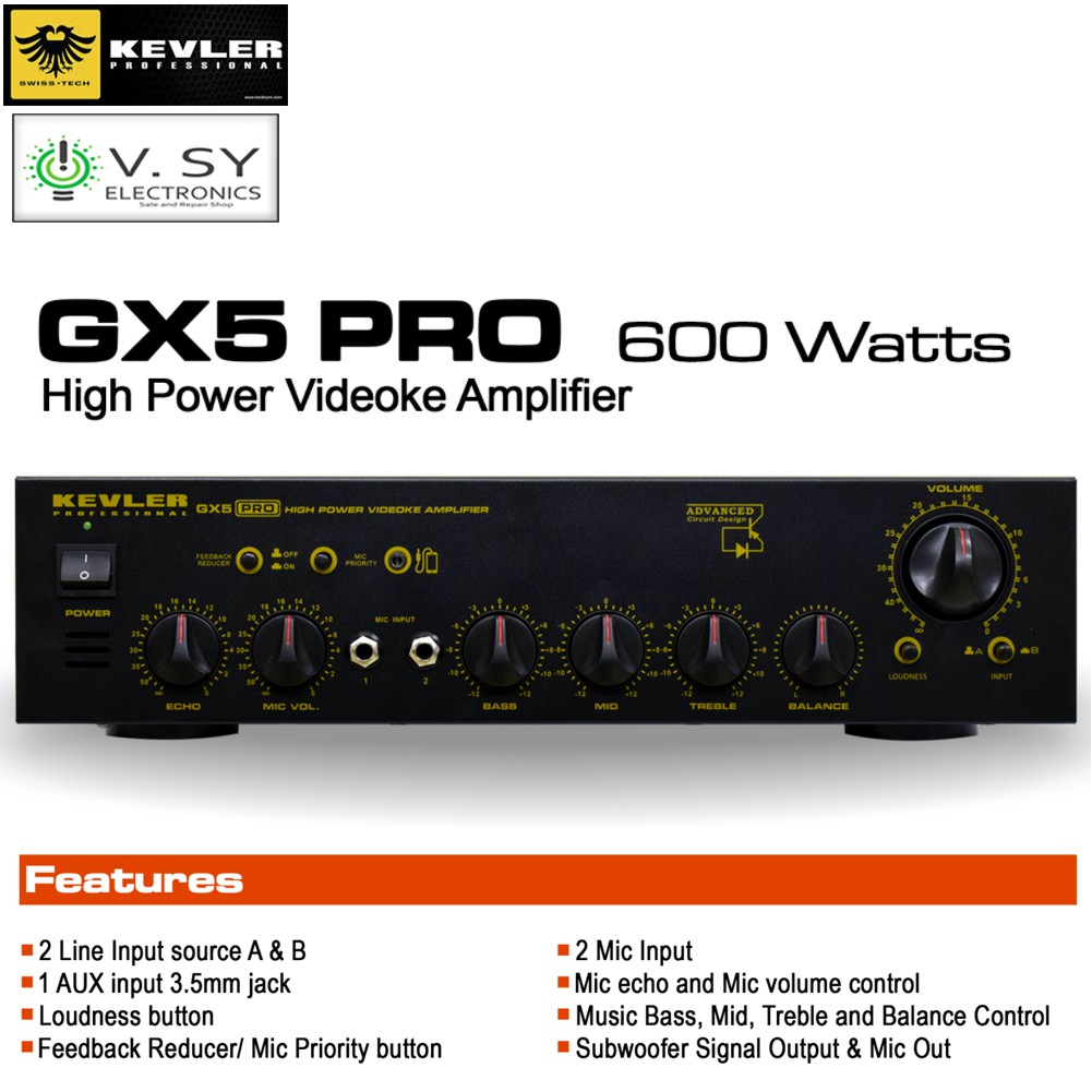 Kevler GX5 PRO High Power Videoke Audio Sound Amplifier 600W x 2 GX 5 ...
