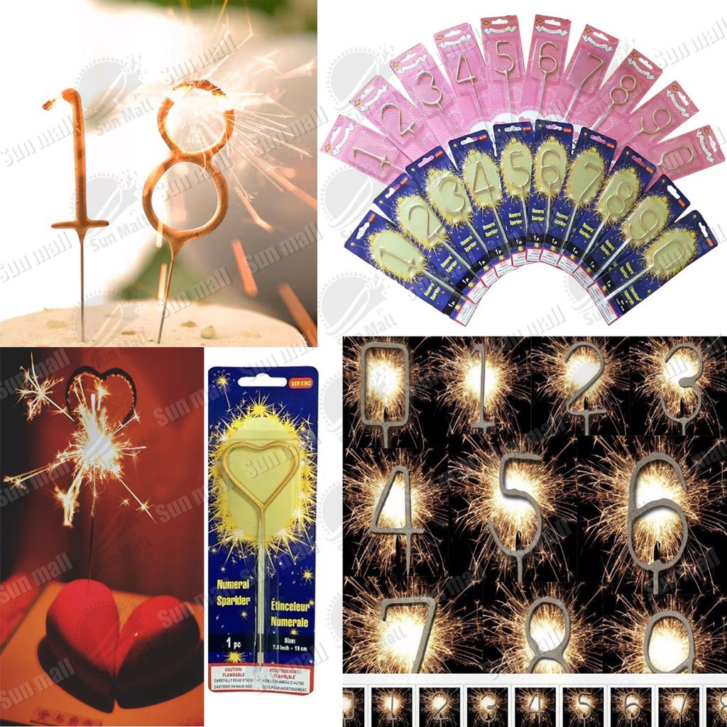 Sparklers Sparkling Number Candle Birthday Cake Party Topper 0-9 ...
