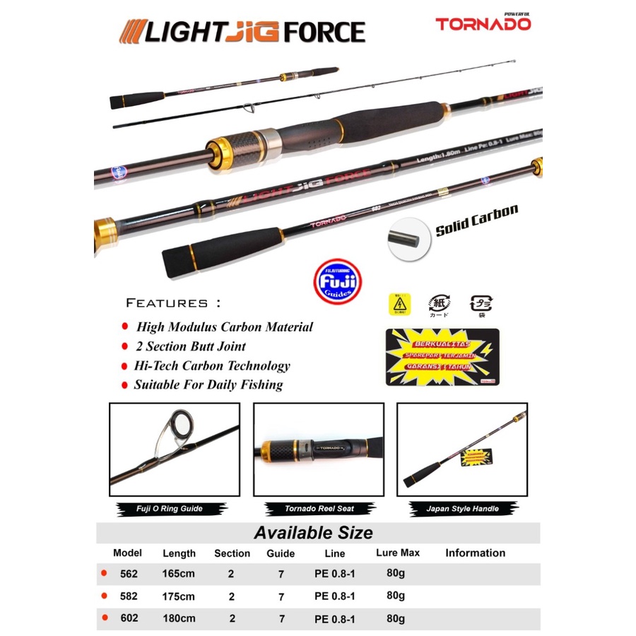 Fishing Rod TORNADO Light Jig Force Carbon Solid Solid Ring Fuji O ...