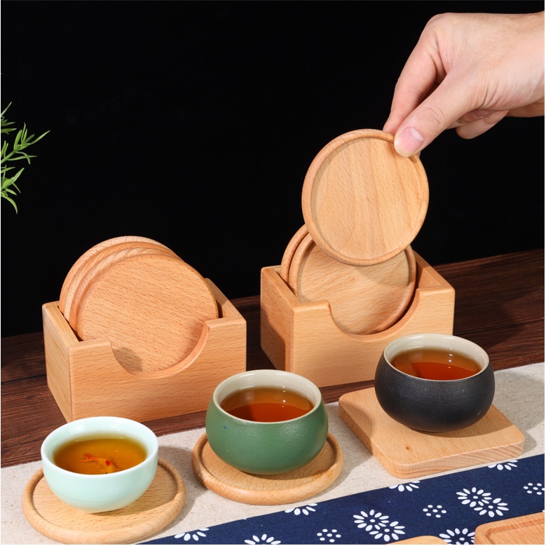 Beech Wood Coaster holder organizer set | Shopee Philippines