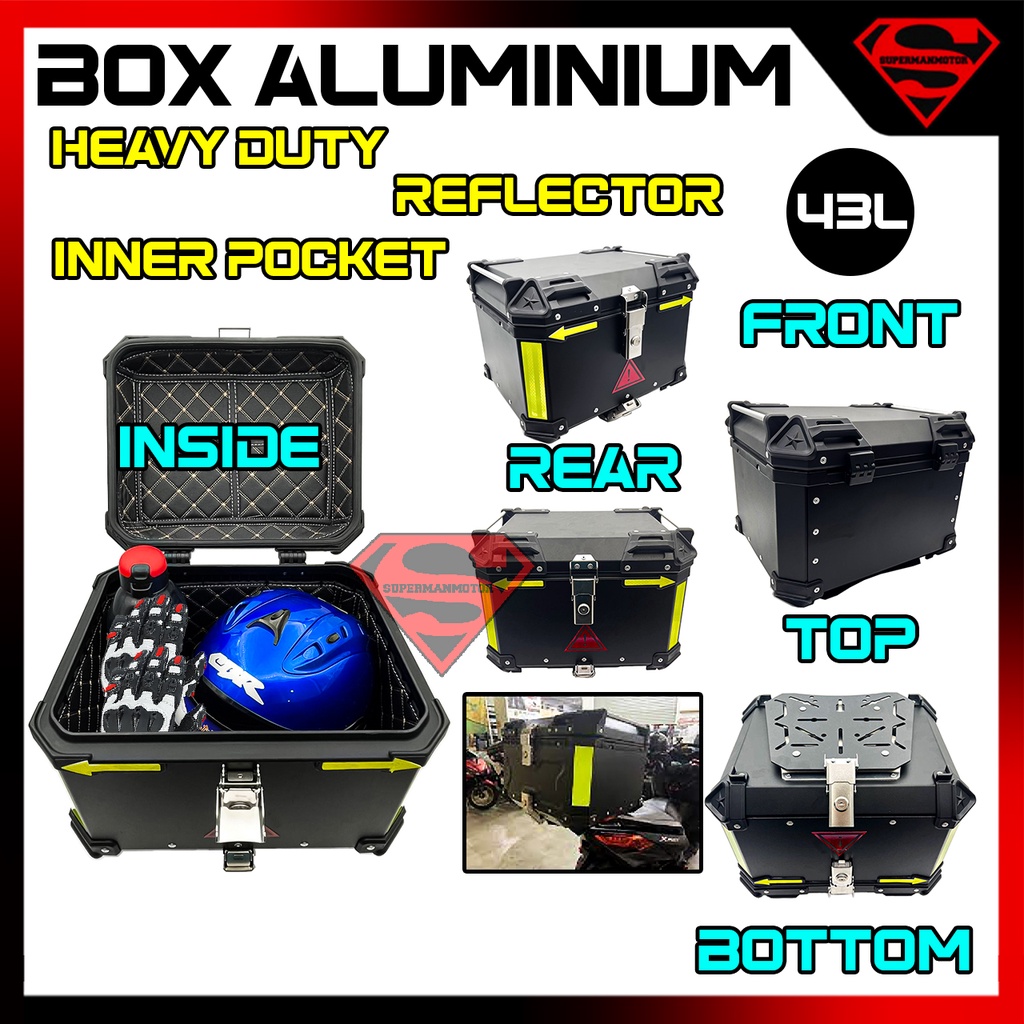 CLEARANCE - TOP BOX KOTAK MOTOR MOTORSIKAL ALUMINIUM 45L | Shopee ...