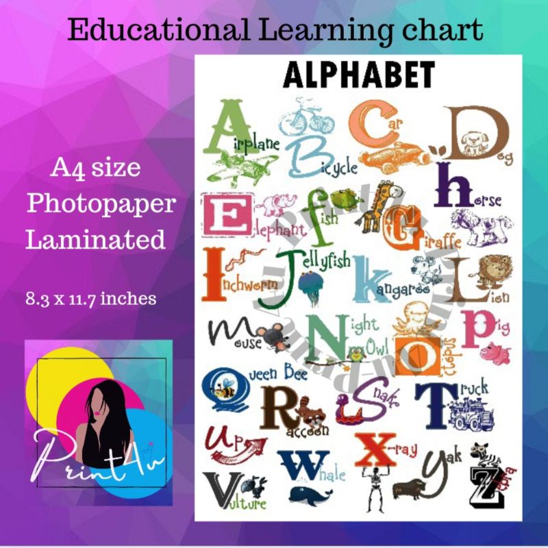 Alphabet Kids Learning chart Laminated A4 | Shopee Philippines