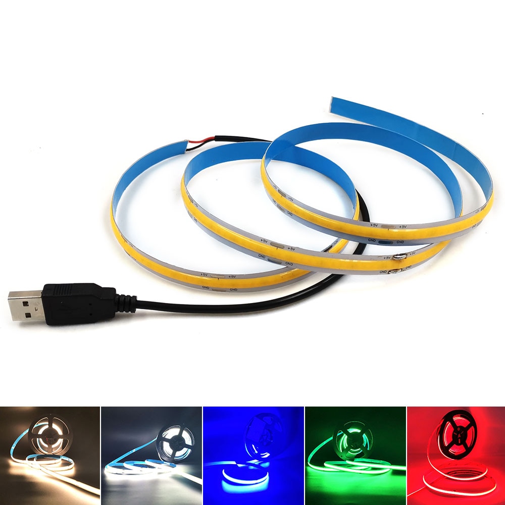 Balance Lighting Flexible COB Strip LED Tape 5V Powered USB LED Strip with Remote Control Dimmer ...