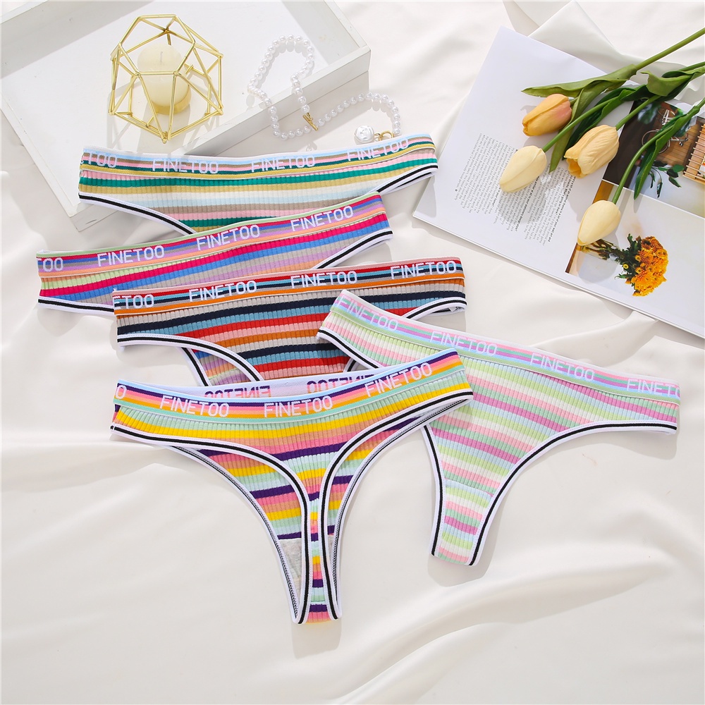 Finetoo 3 Pcs/Set Colorful Striped Cotton Women G-String Underwear ...