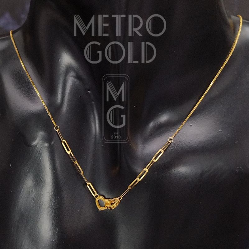 18K Saudi Gold Mixed Chain Intertwining Heart Center Necklace | Shopee ...