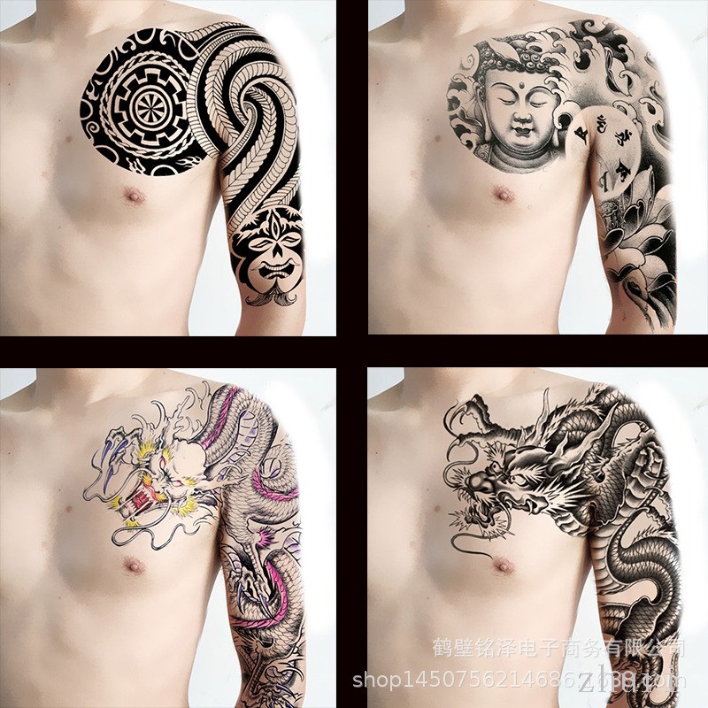New half armor full back tattoo sticker waterproof over shoulder dragon ...