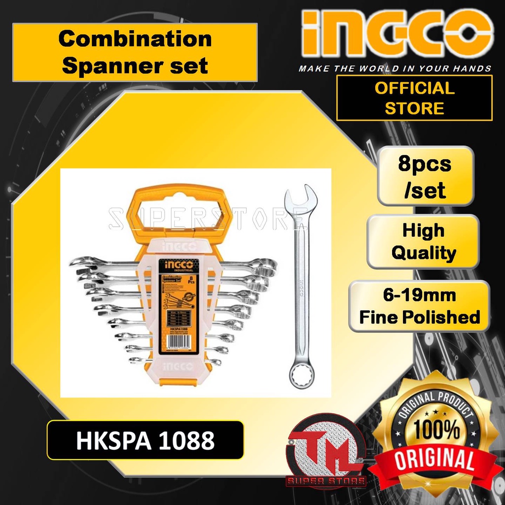 INGCO Combination Spanner set 6-19mm HKSPA 1088 • Tm ss | Shopee ...