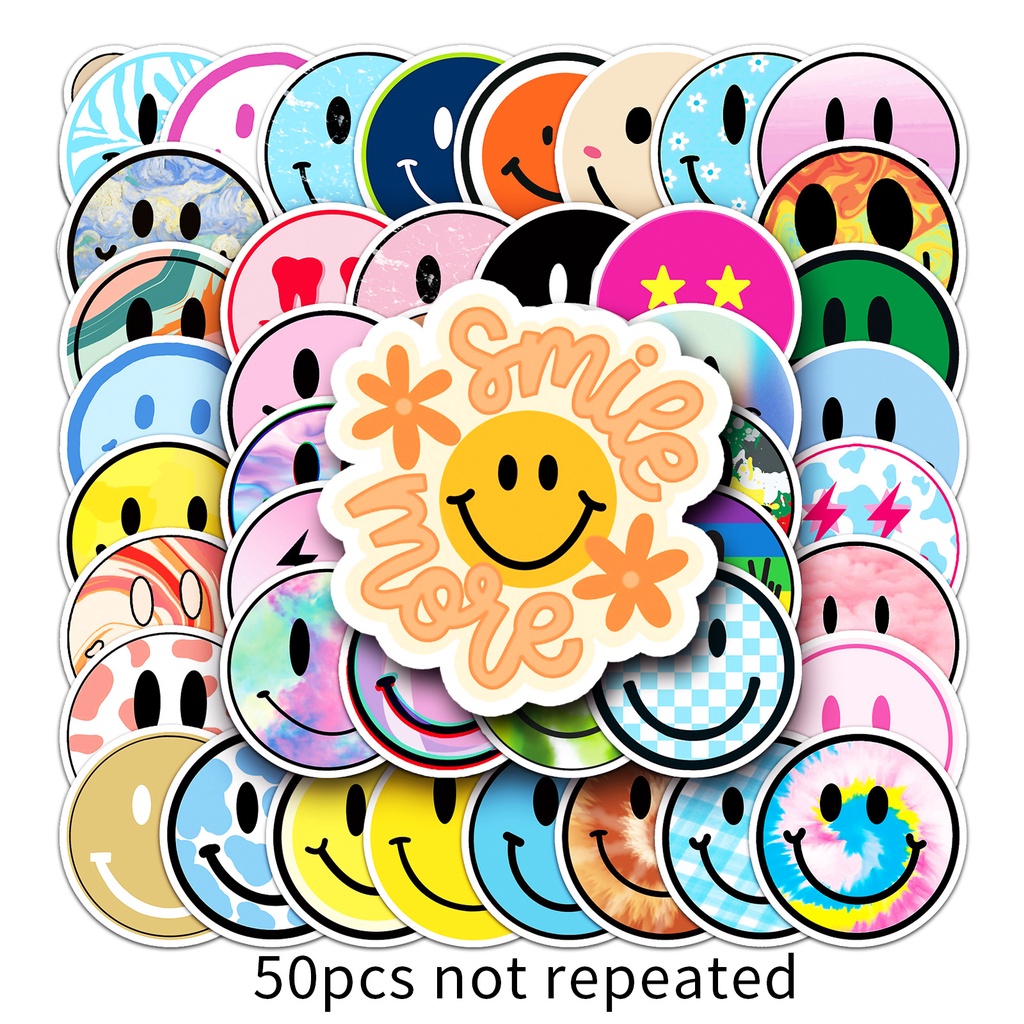 50PCS/SET Smiley Sticker Colorful Happy Face Sticker Round Paper Label ...