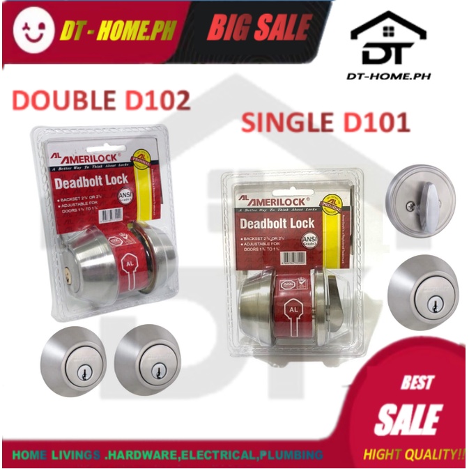 AMERILOCK Dead Bolt Lock Set AL D101/D102 Single/Double Cylinder Stainless Steel | Shopee ...