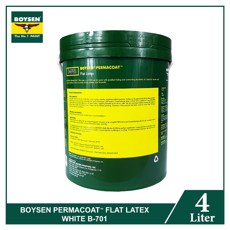 Boysen Permacoat Flat Latex White 4L B-701 | Shopee Philippines