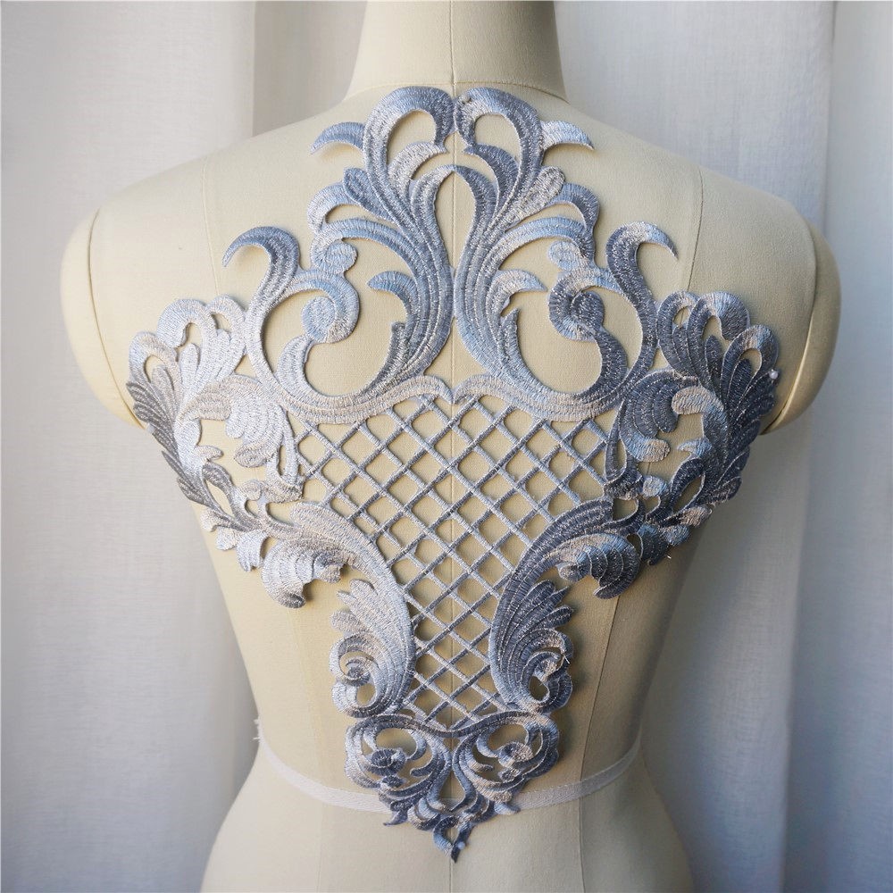 Large Silver Embroidery Baroque Grid Flower Applique Sew Iron Patch ...