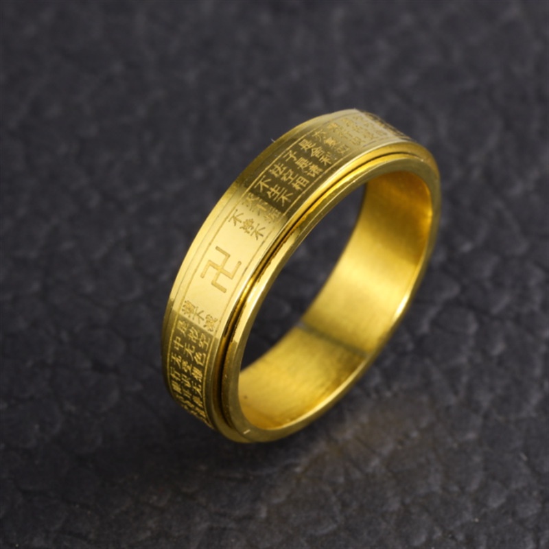 Stainless Steel Buddhism Ring Narrow Rotatable Million Characters Ring ...