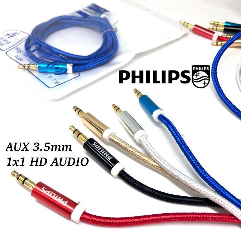 Philips 3.5 1x1 IRON Stainless AUX Cable Speaker/Headphone Audio Cable ...