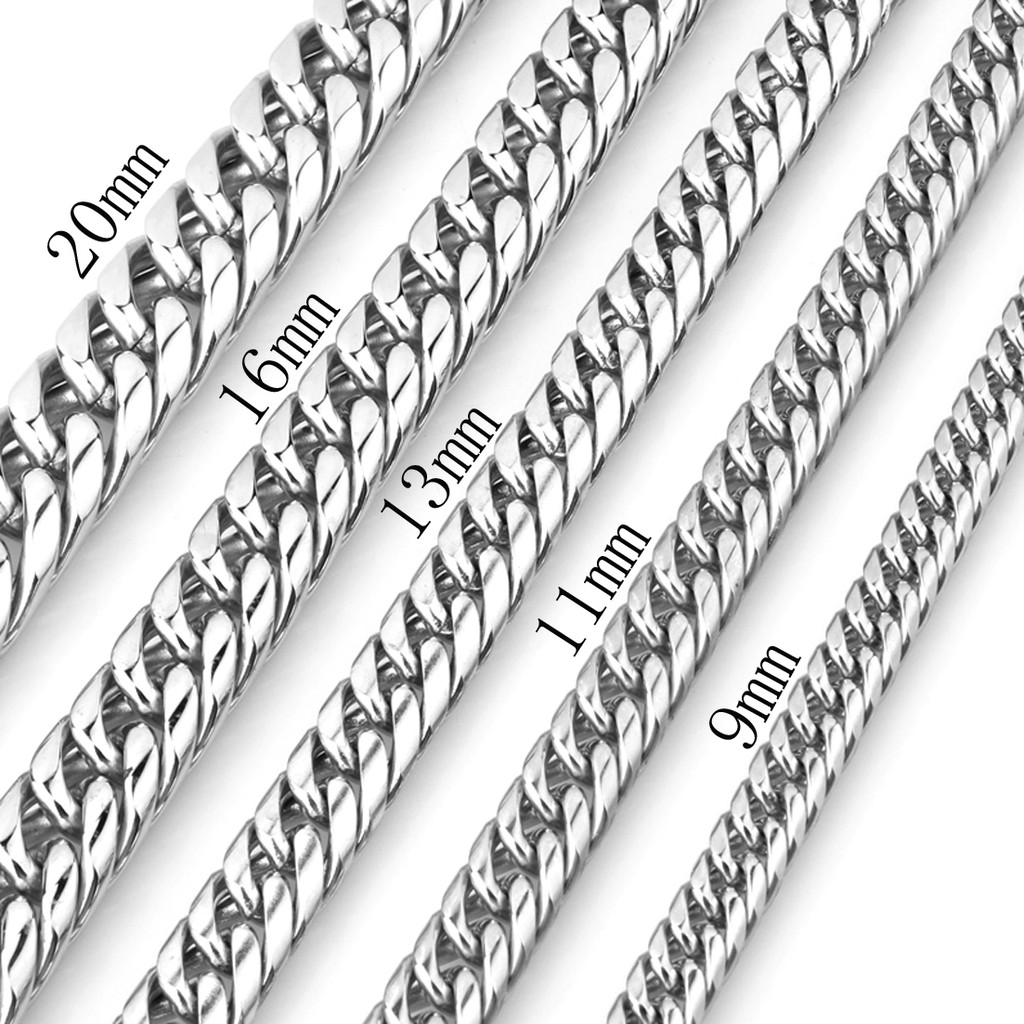 911131620mm High Quality 316l Stainless Steel Silver Cuban Curb Chain Mens Jewelry Necklace