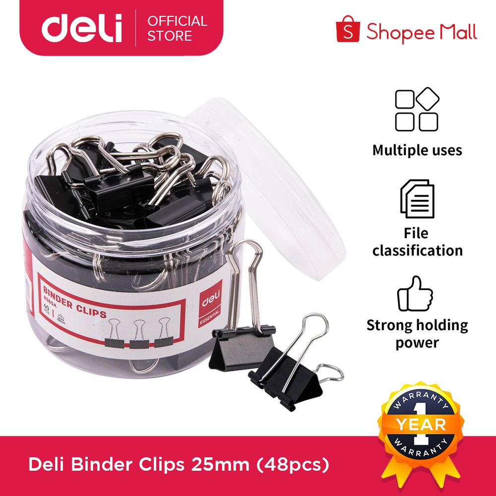 Deli E8565A/E8564A Binder Clips Black (19mm/40pcs)(25mm/48pcs) | Shopee ...