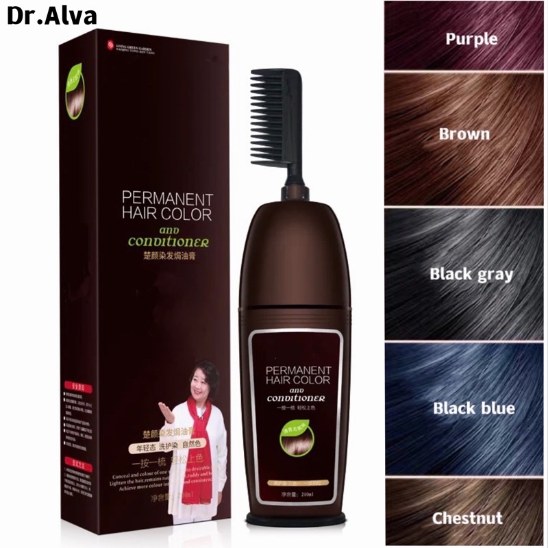 Dr.Alva Permanent Hair Color Lazy Hair Dye 200ml Comb Hair Dye Cream No ...